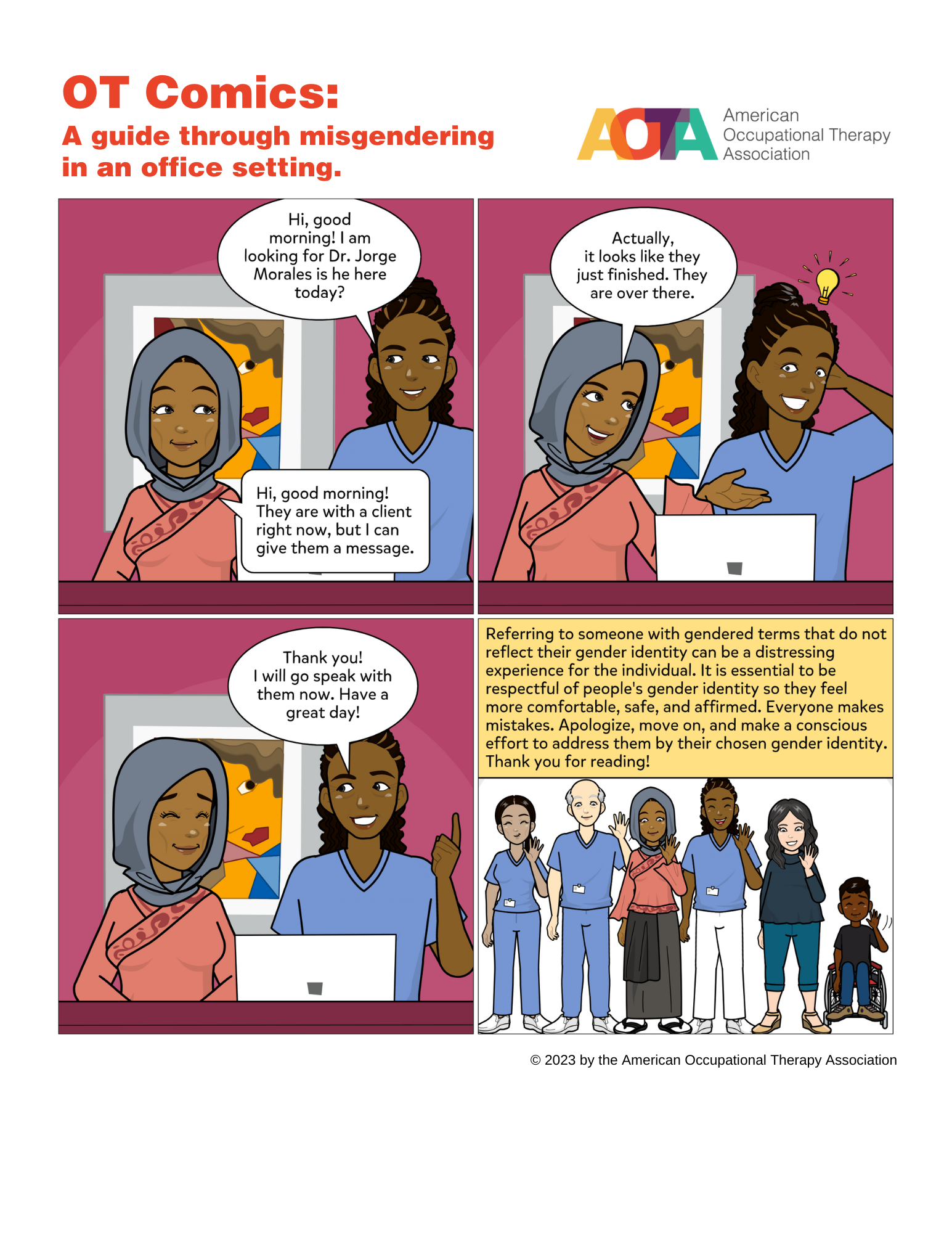 OT Comics: Guide through misgendering in office setting | AOTA